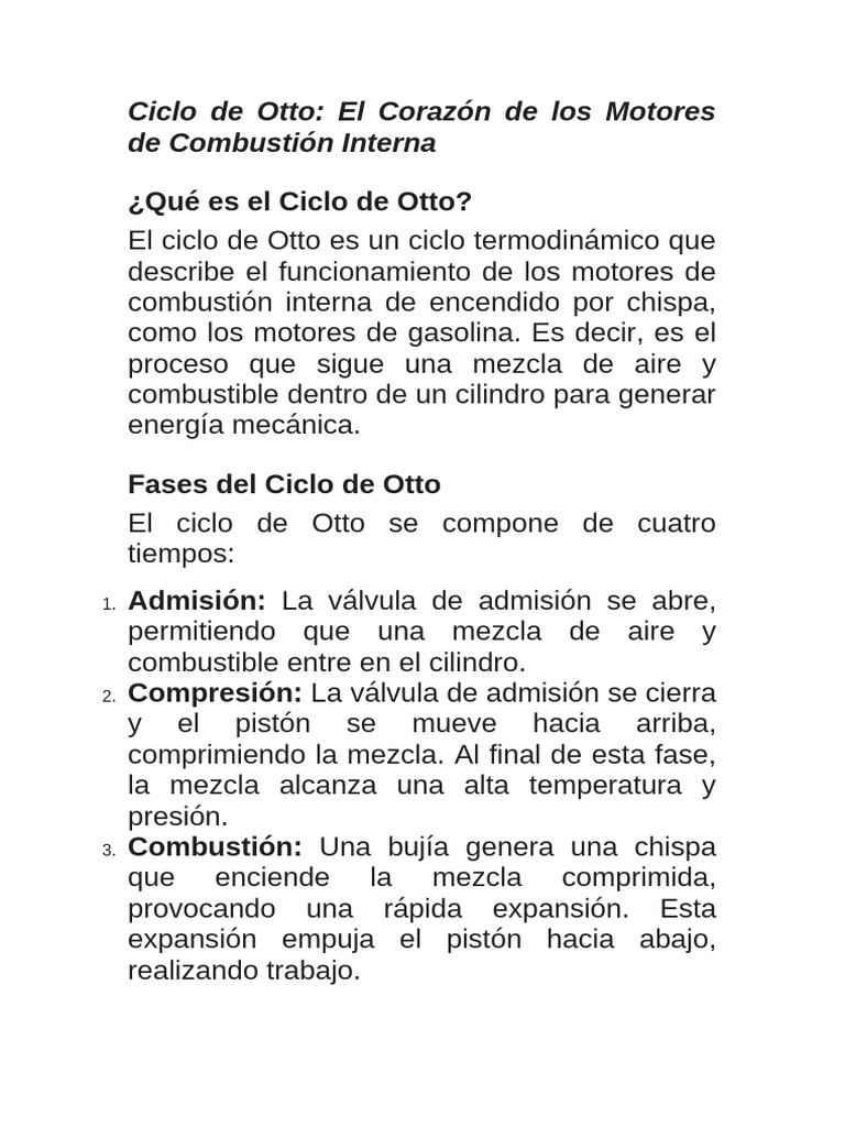 Ciclo de Otto | PDF | Motor diesel | Motor de combustión interna