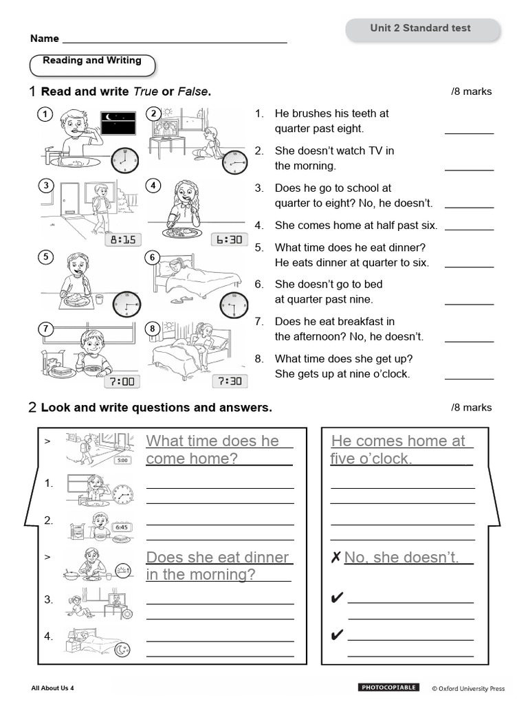 Unit 2 Standard Test: Reading & Writing | PDF