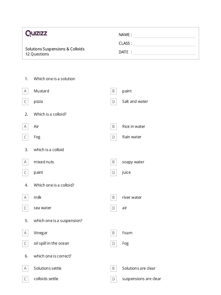 Solutions, Suspensions, and Colloids Quiz | PDF