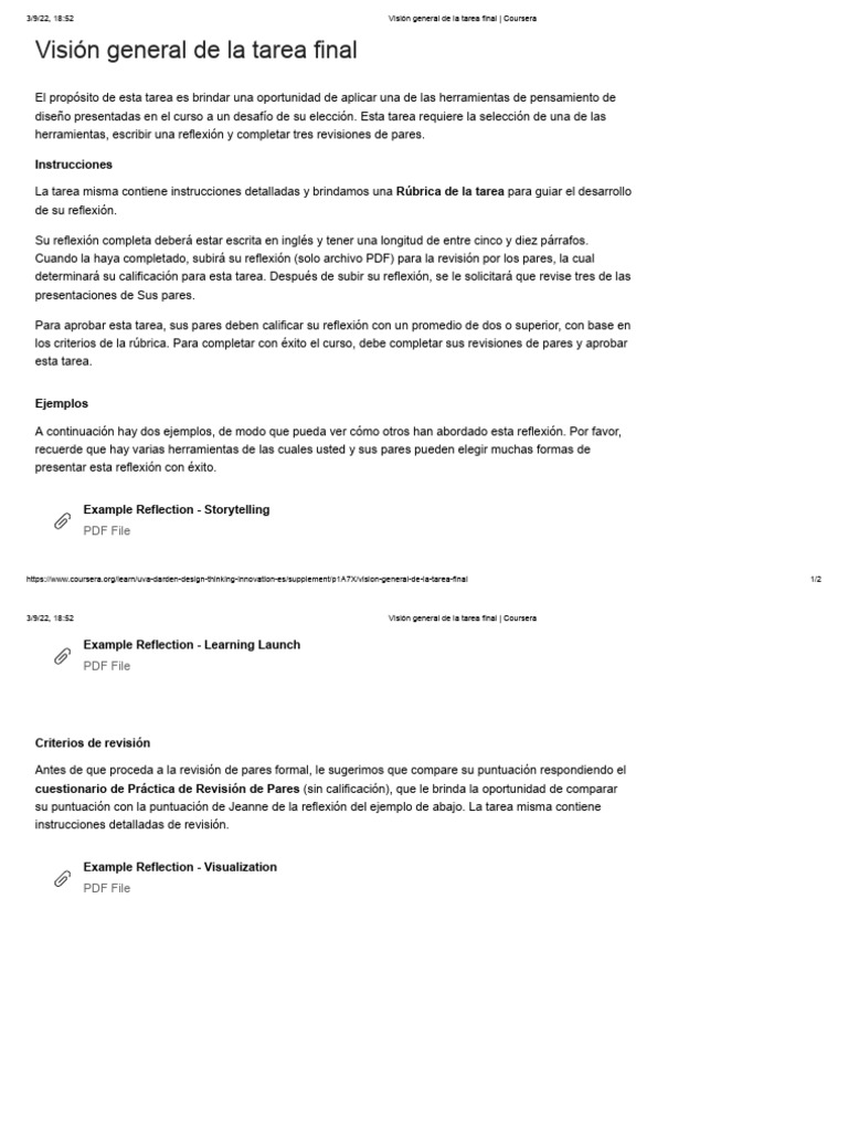 Visión General de La Tarea Final - Coursera | PDF