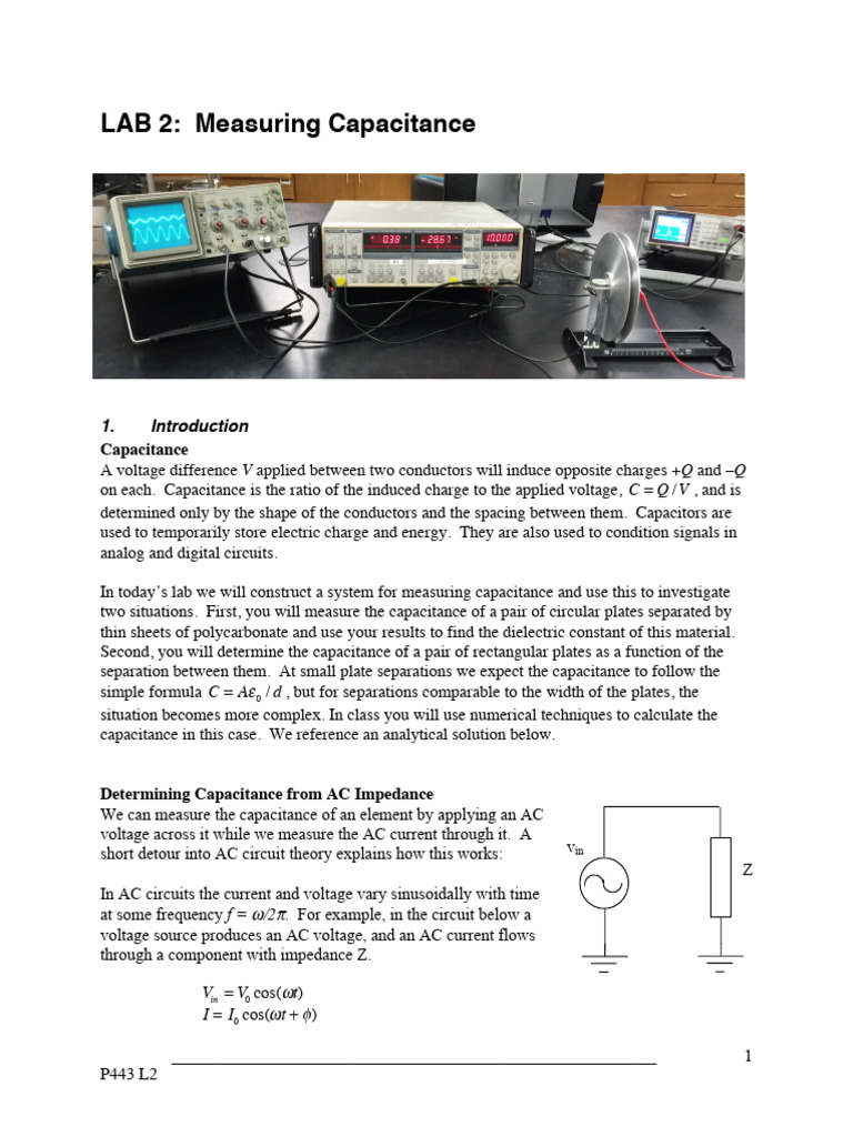 Measuring Capacitance Lab Handout | PDF | Electrical Impedance | Capacitance
