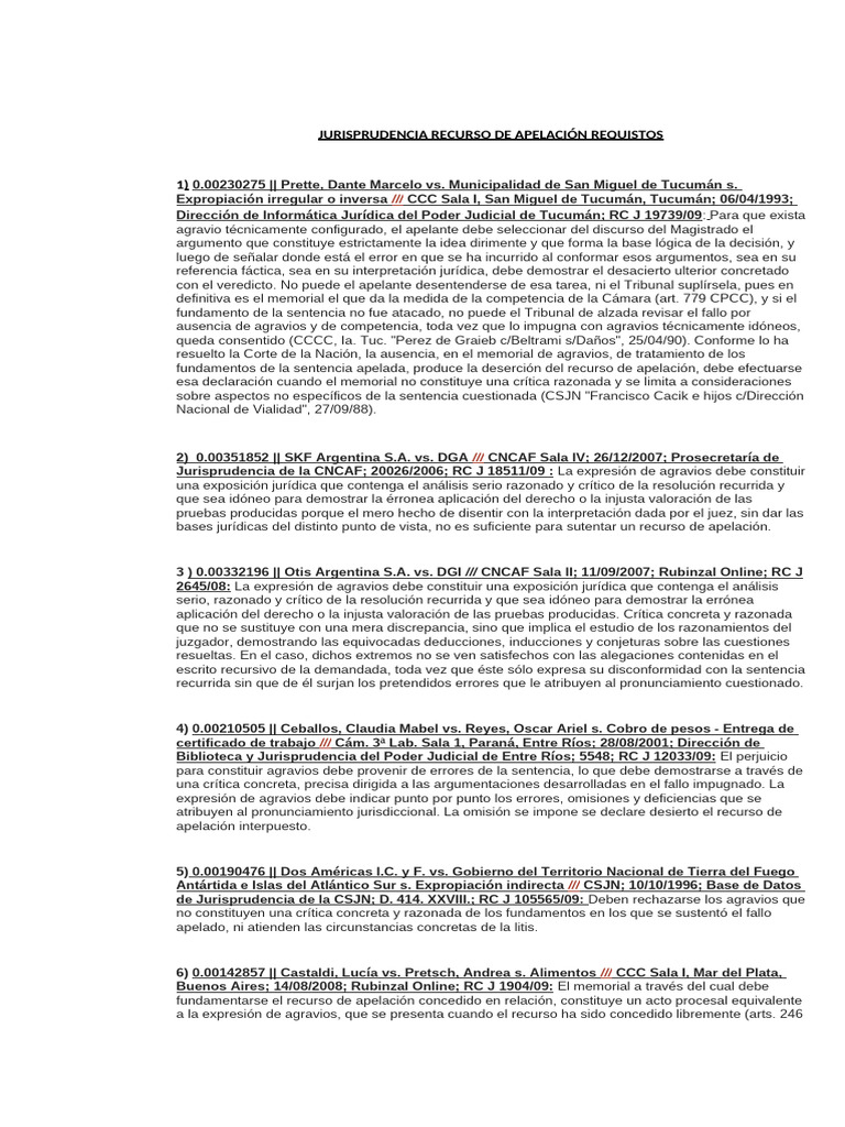 Jurisprudencia Requisitos Agravios | PDF | Caso de ley | Sentencia (ley)