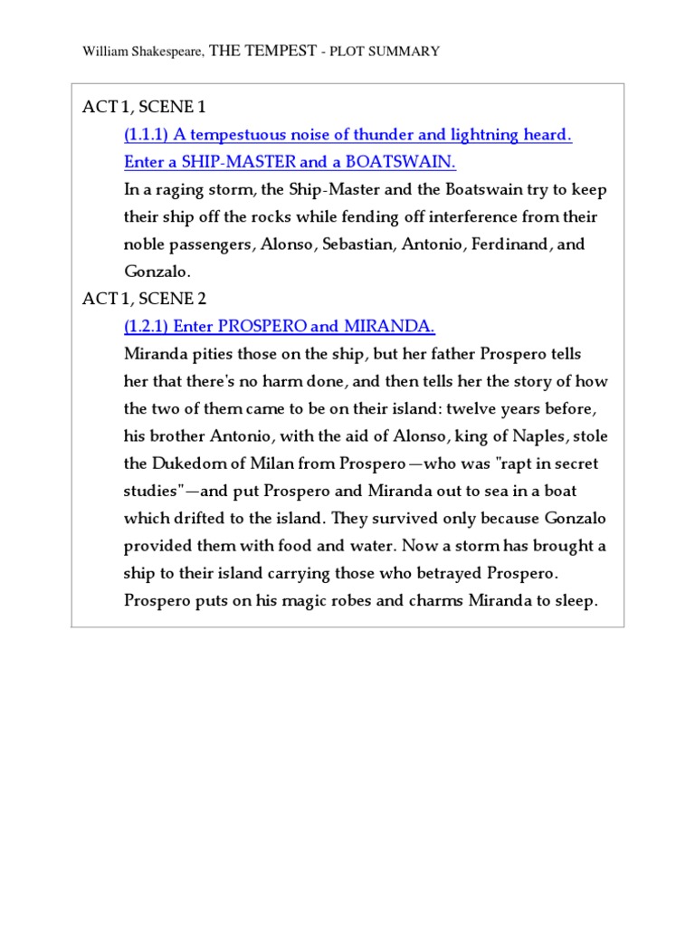 The TEMPEST the Summary of Plot | The Tempest | Fiction & Literature