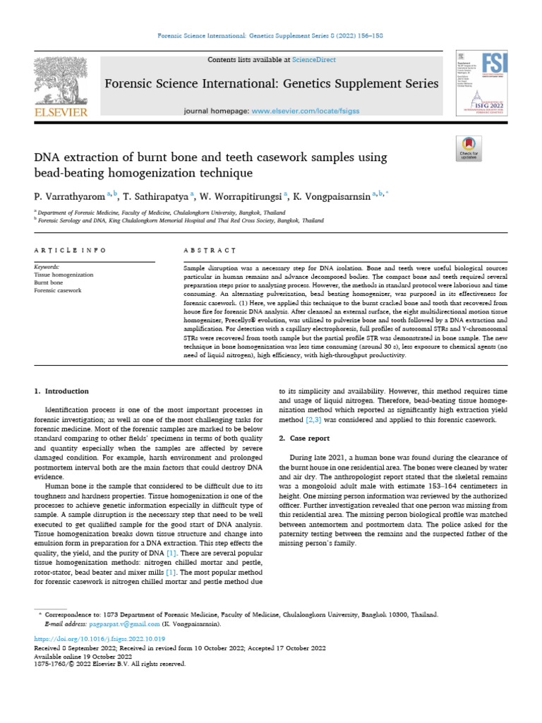 DNA Extraction of Burnt Bone and Teeth Casework Samples Using | PDF ...