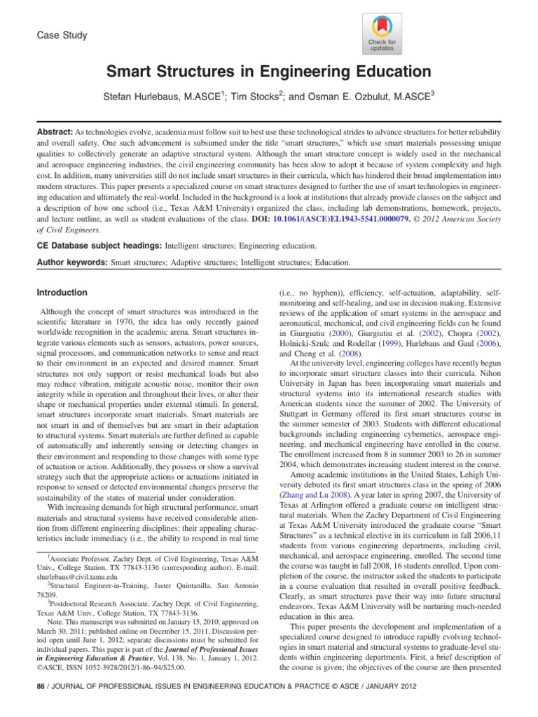 Hurlebaus Et Al 2011 Smart Structures in Engineering Education | PDF ...