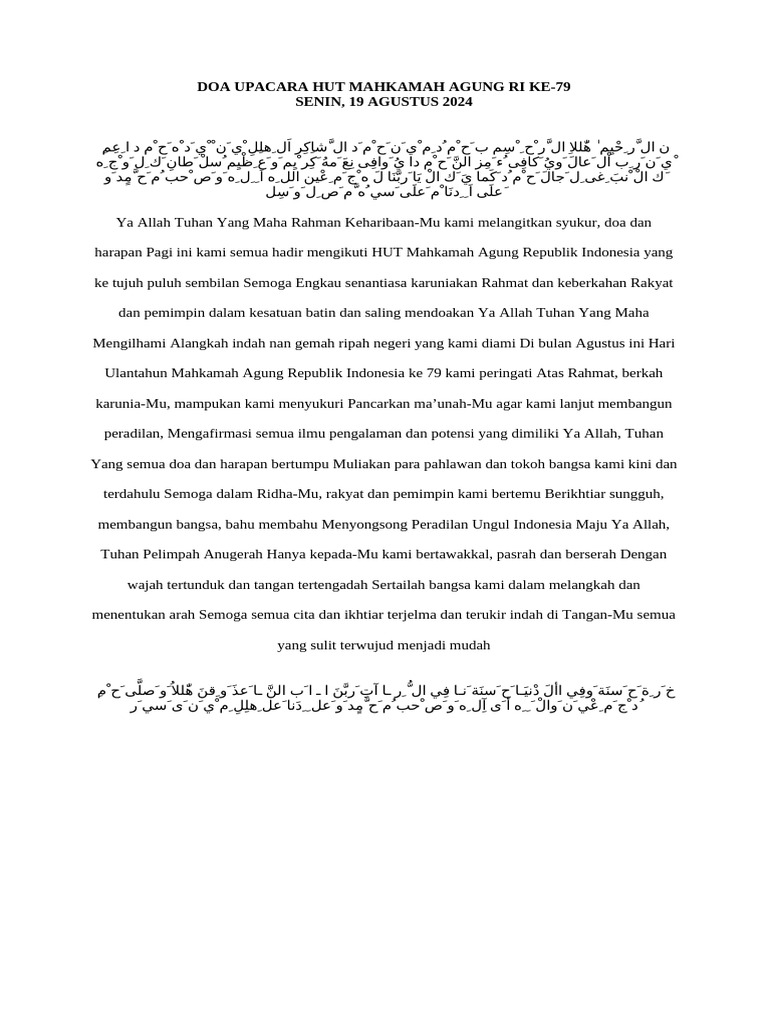 Doa HUT Mahkamah Agung RI ke-79 | PDF | Agama & Spiritualitas