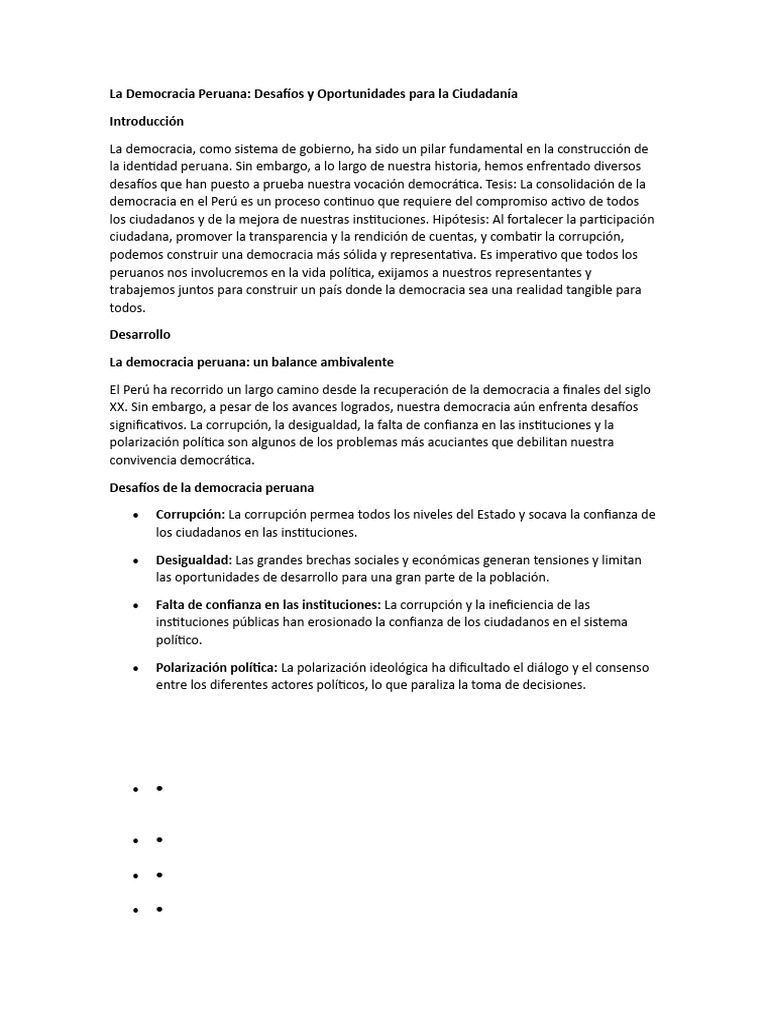 Democracia Peruana: Retos y Ciudadanía | PDF | Democracia | Ideologías ...