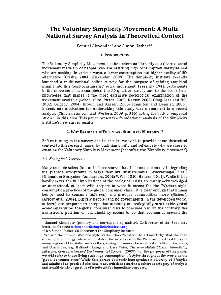 Alexander S. and Ussher S. The Voluntary Simplicity Movement A Multi ...