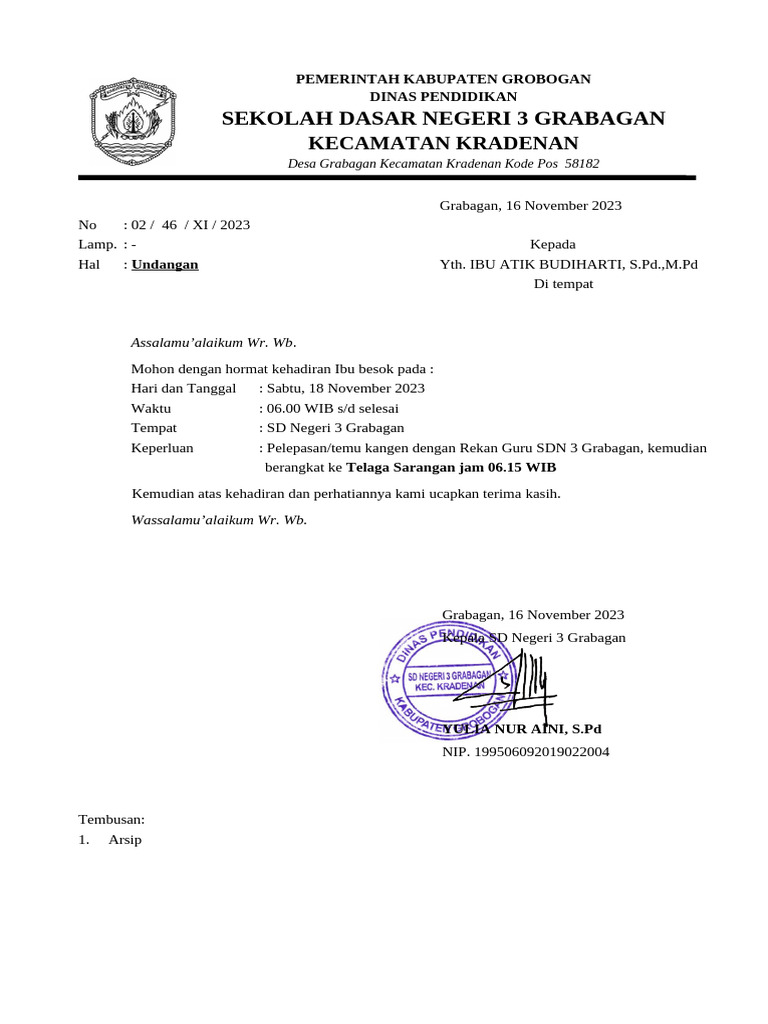 Surat Undangan Pelepasan Bu Atik | PDF