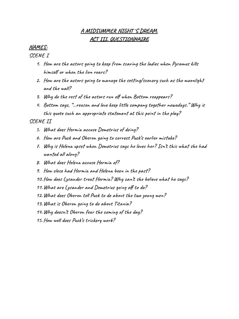Act Iii Questionnaire | PDF | General Fiction