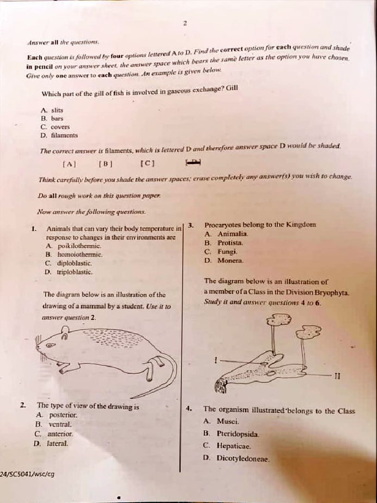 Biology (Objective) - WASSCE 2024 | PDF