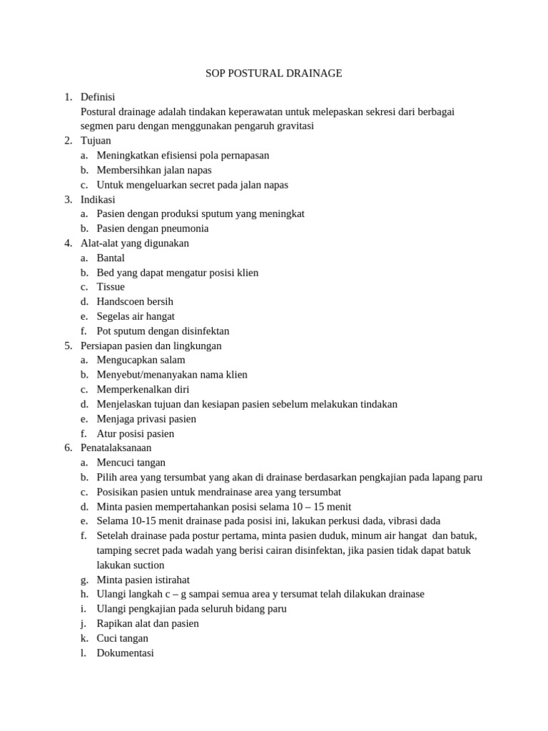 Sop Postural Drainage | PDF