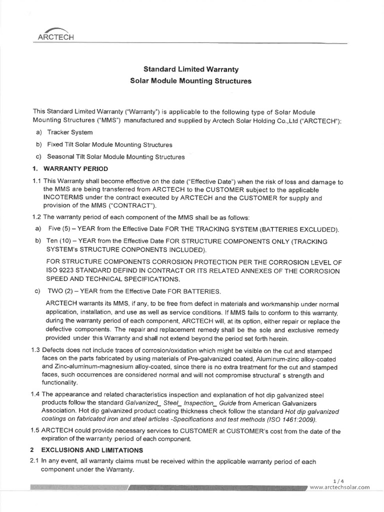 Arctech-Standard Limited Warranty Solar | PDF