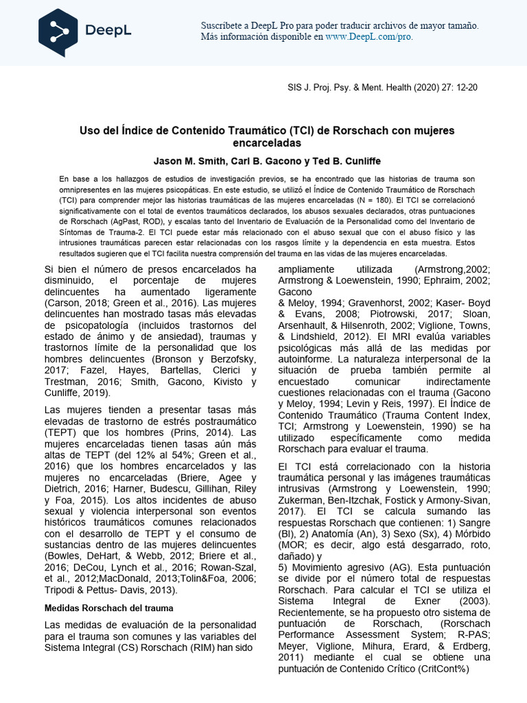 Using The Rorschach Trauma Content Index TCI With Incarcerated Women Es ...