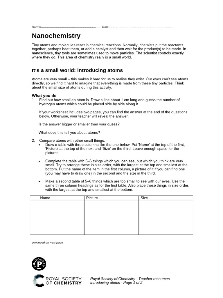 Nanochemistry: It's A Small World: Introducing Atoms | PDF | Atoms | Chemistry