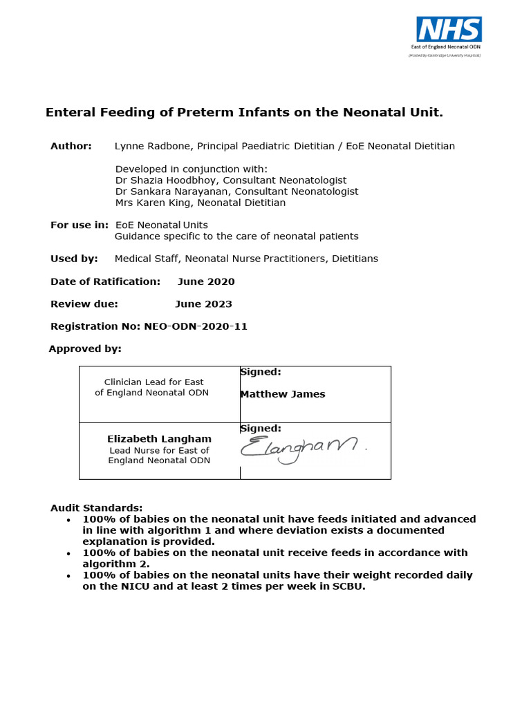 Neonatal Enteral Feeding Guidelines | PDF | Preterm Birth | Neonatal ...