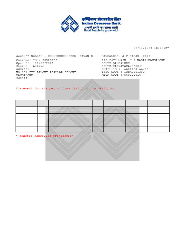 3220 IOB Statement From JAN 2024 To NOV 2024 | PDF | Finance & Money ...