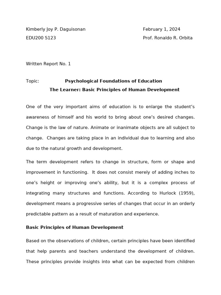 BASIC PRINCIPLES OF HUMAN DEVELOPMENT Part 2 | PDF | Learning | Human