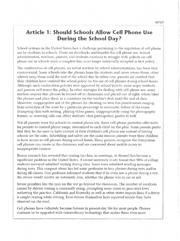 Argumentative Text. Should Schools Allow Cell Phone Use During The ...