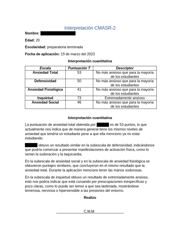 Interpretación CMASR-2 | PDF