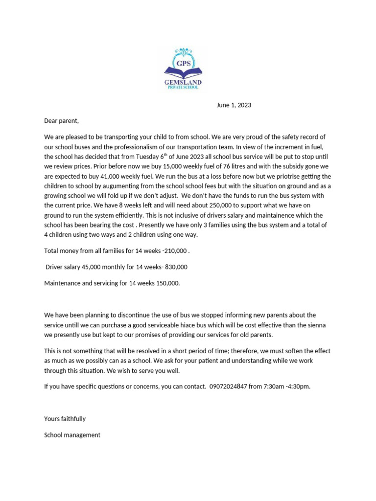 School Bus Service Suspension Notice | PDF | Career & Growth | Business