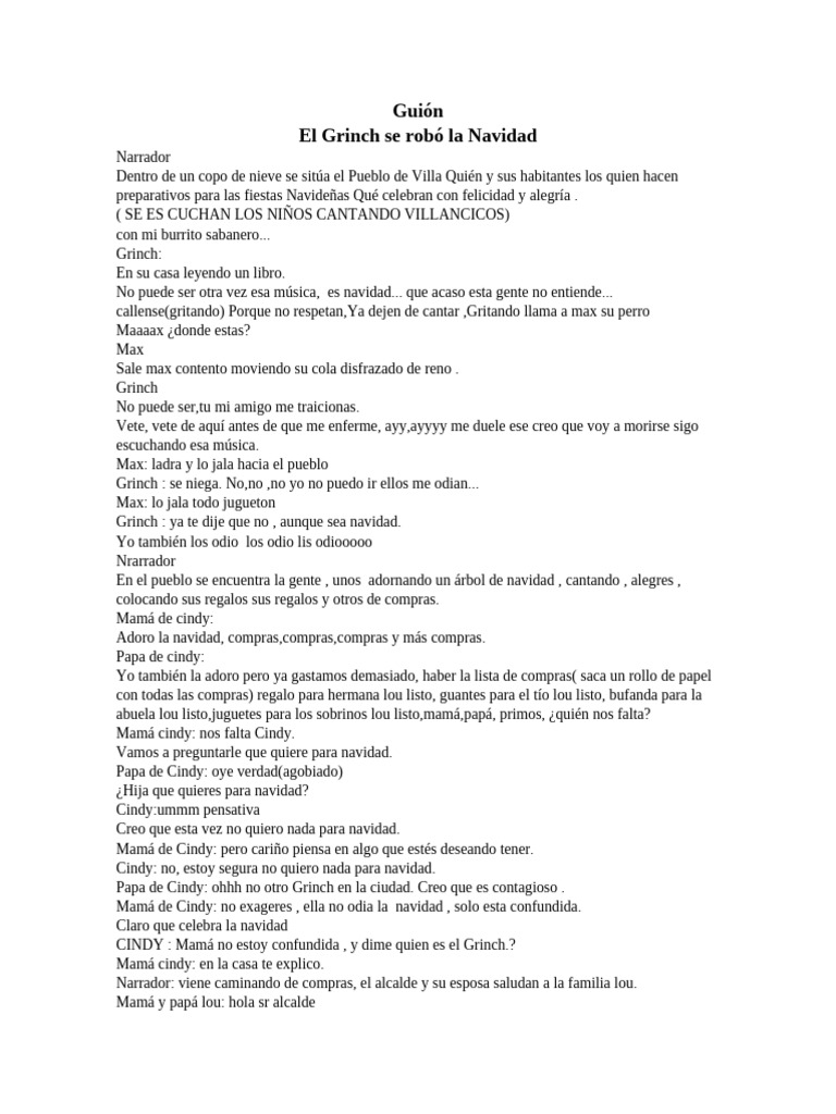 EL GRINCH obra de teatro guion | PDF | Navidad