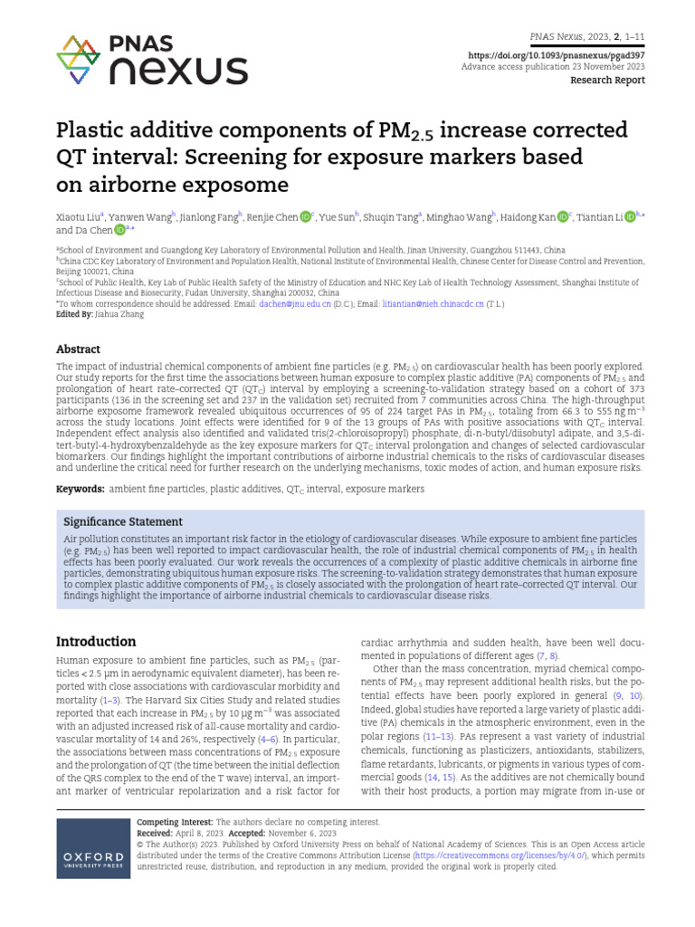 13 Plastic Additive Components of PM2.5 Increase Corrected QT Interval ...