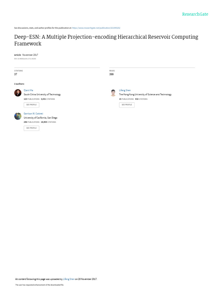 Deep-ESN: Hierarchical Reservoir Computing | PDF | Artificial Intelligence | Intelligence (AI ...