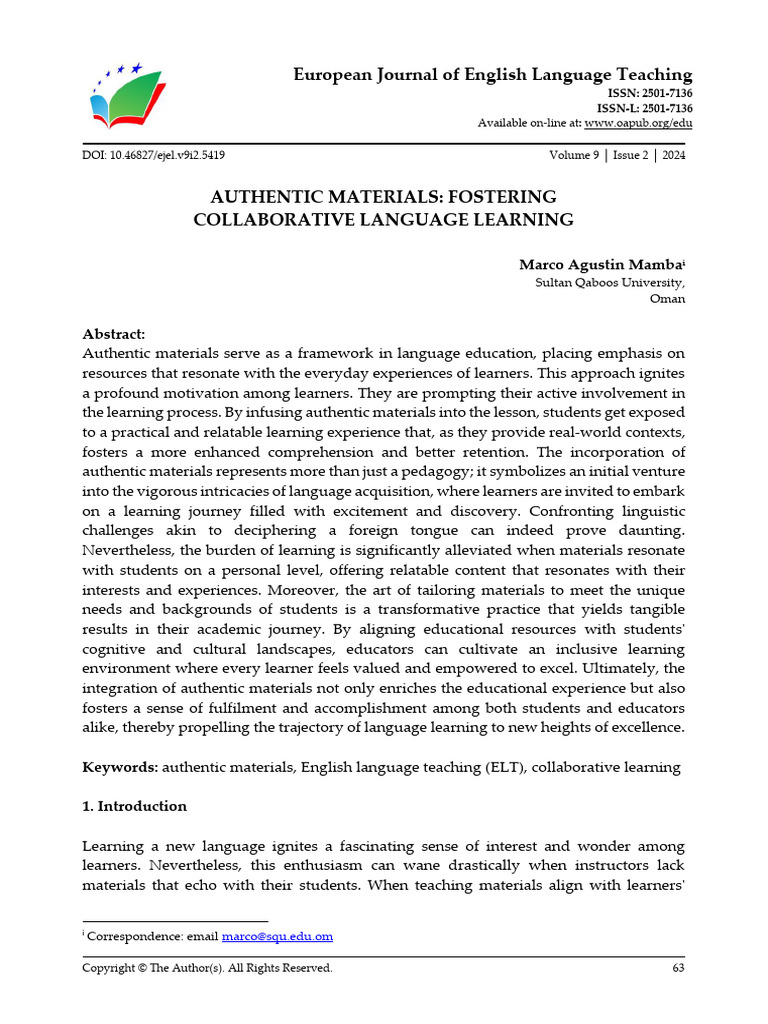 Authentic Materials Fostering Collaborative Langua | PDF | Learning ...