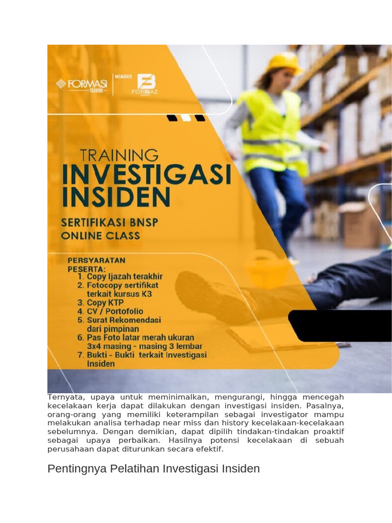 Silabus BNSP Investigasi Kecelakaan 4 Topik 2 Hari | PDF