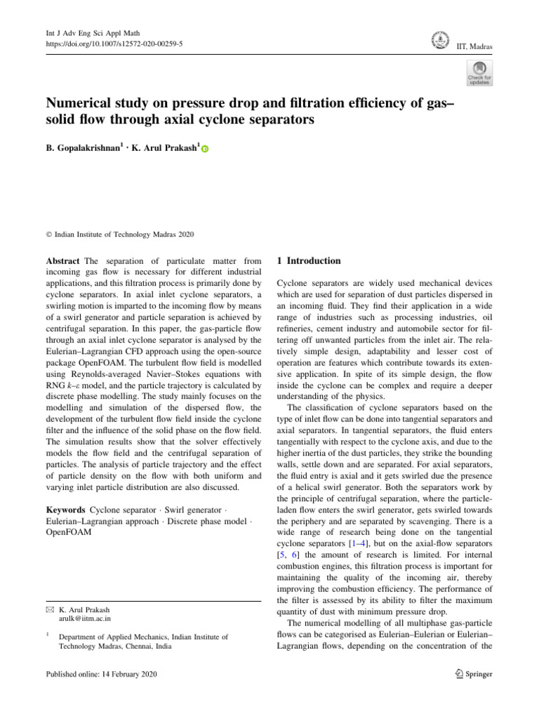 Numerical Study On Pressure Drop and Filtration Efficiency of Gas Solid ...