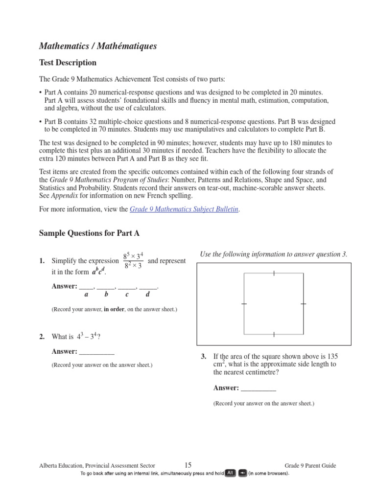 Grade 9 Math Parent Guide Alberta | PDF | Mathematics