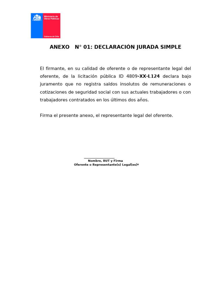 Anexo - N°1 - Declaraciónj Urada | PDF | Finanzas y dinero