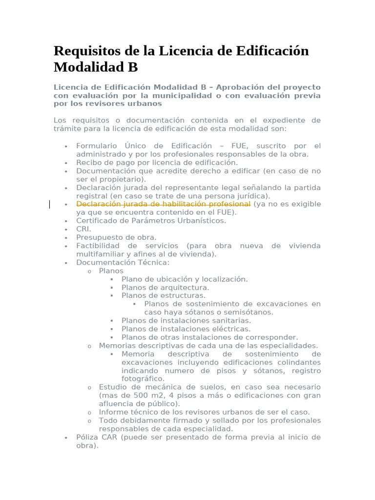 Licencia Edificación Modalidad B: Requisitos | PDF