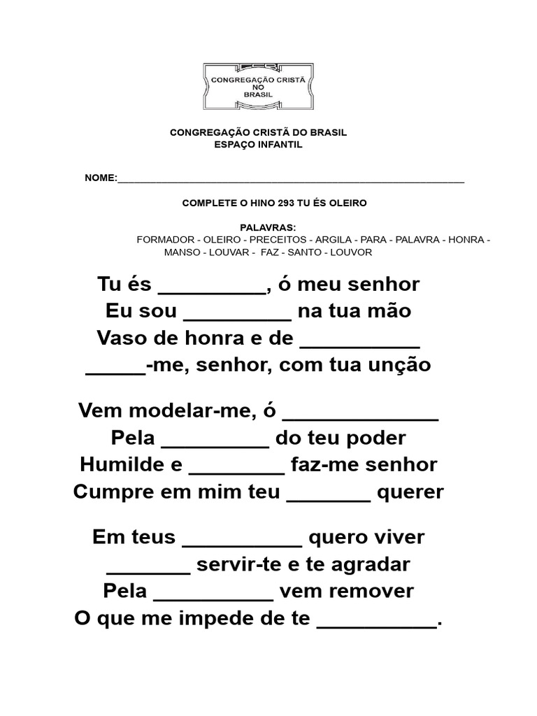 Atividades Infantis Vaso Do Oleiro Pdf Artes Linguísticas E