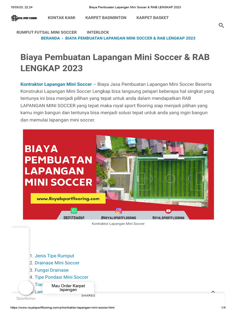 Biaya Pembuatan Lapangan Mini Soccer & RAB LENGKAP 2023 | PDF | Teknologi & Rekayasa