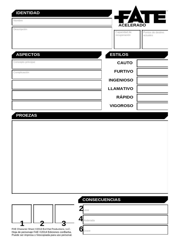 Planilla de Personaje - FATE Acelerado | PDF
