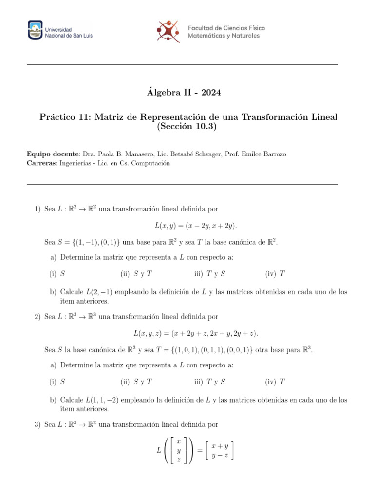 P11_Matriz de representaci-n (Secci-n 10.3) | PDF | Mapa lineal | Matriz (Matemáticas)