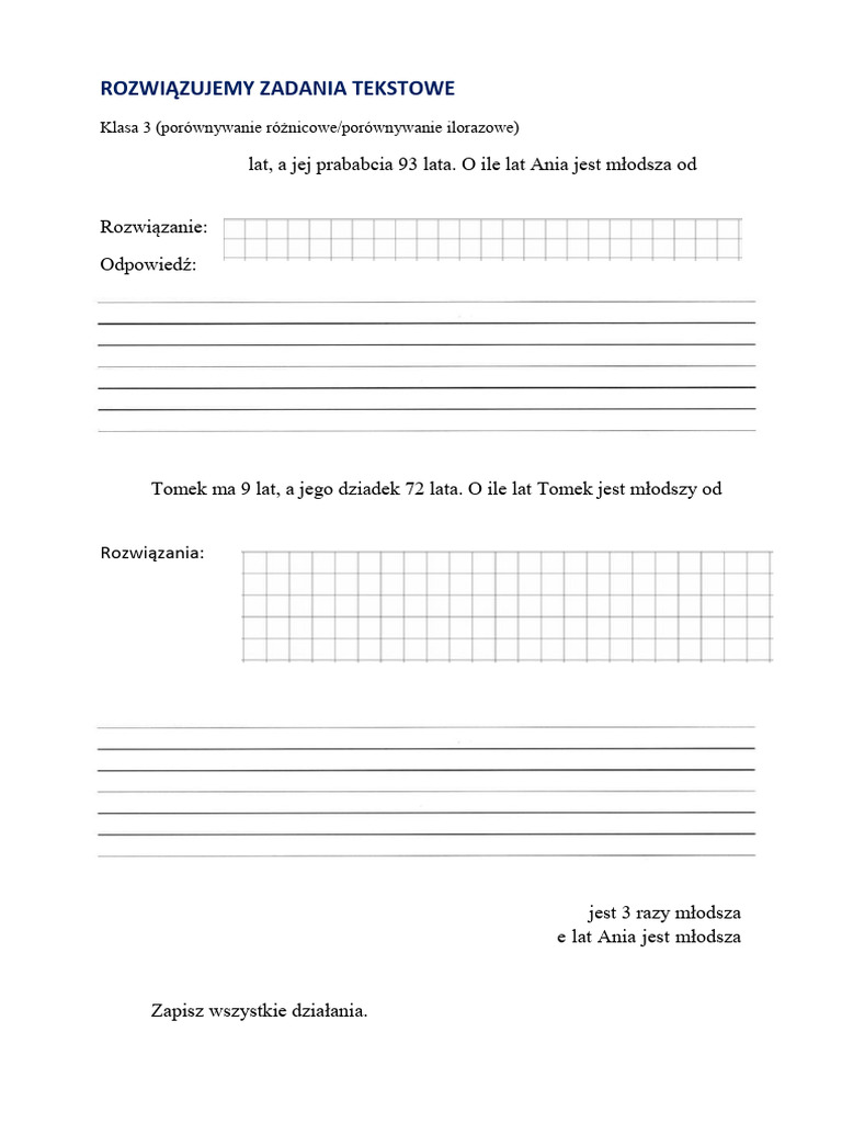 Zadania Tekstowe Klasa 3 | PDF