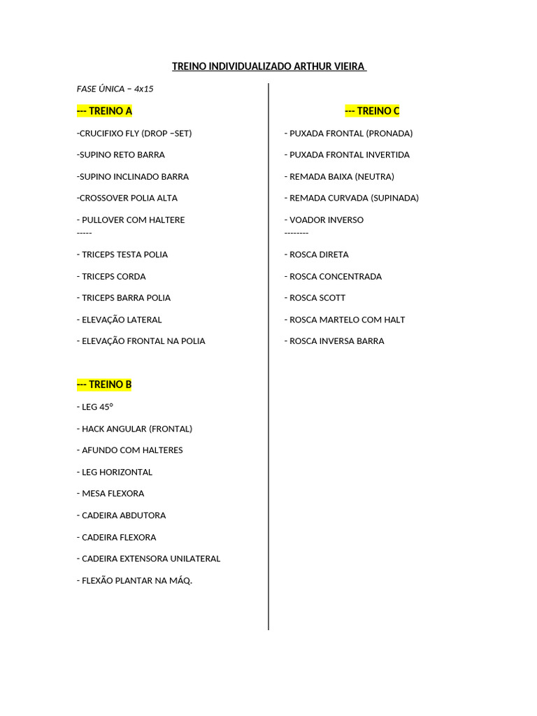 Treino - Arthur Vieira | PDF