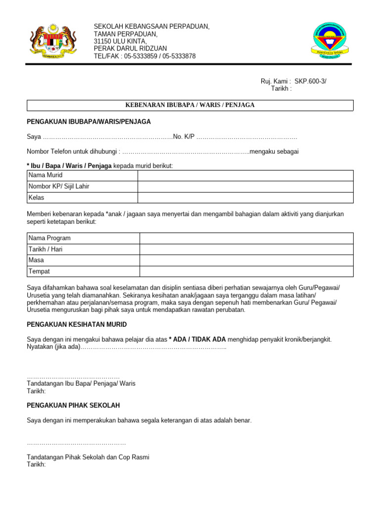 SKP - Surat Kebenaran Ibu Bapa | PDF