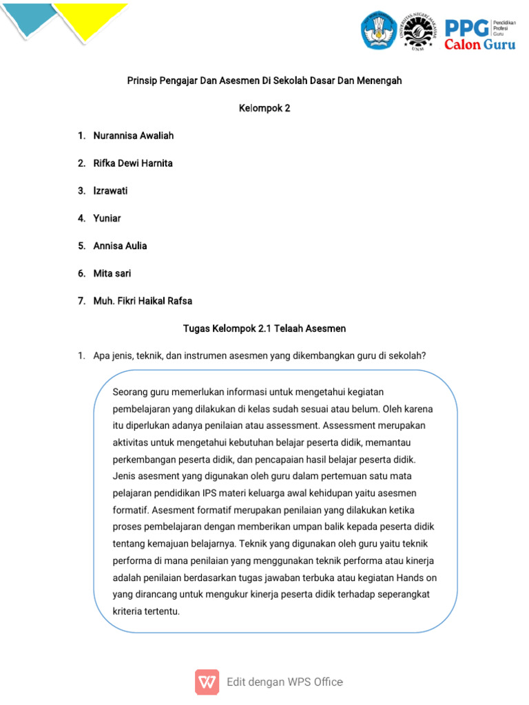 Tugas Kelompok 2.1. Telaah Instrumen - Nurannisa Awaliah | PDF