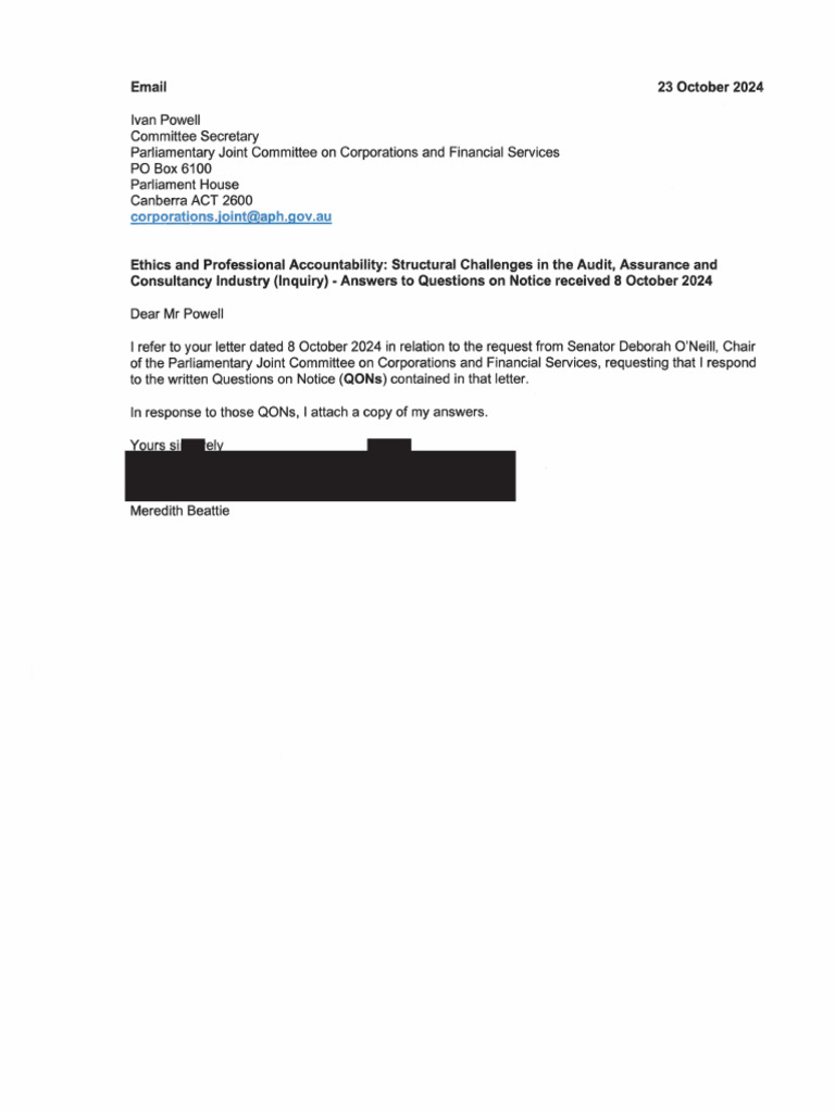 Meredith Beattie Response To Senator Deborah O'Neill Questions ...