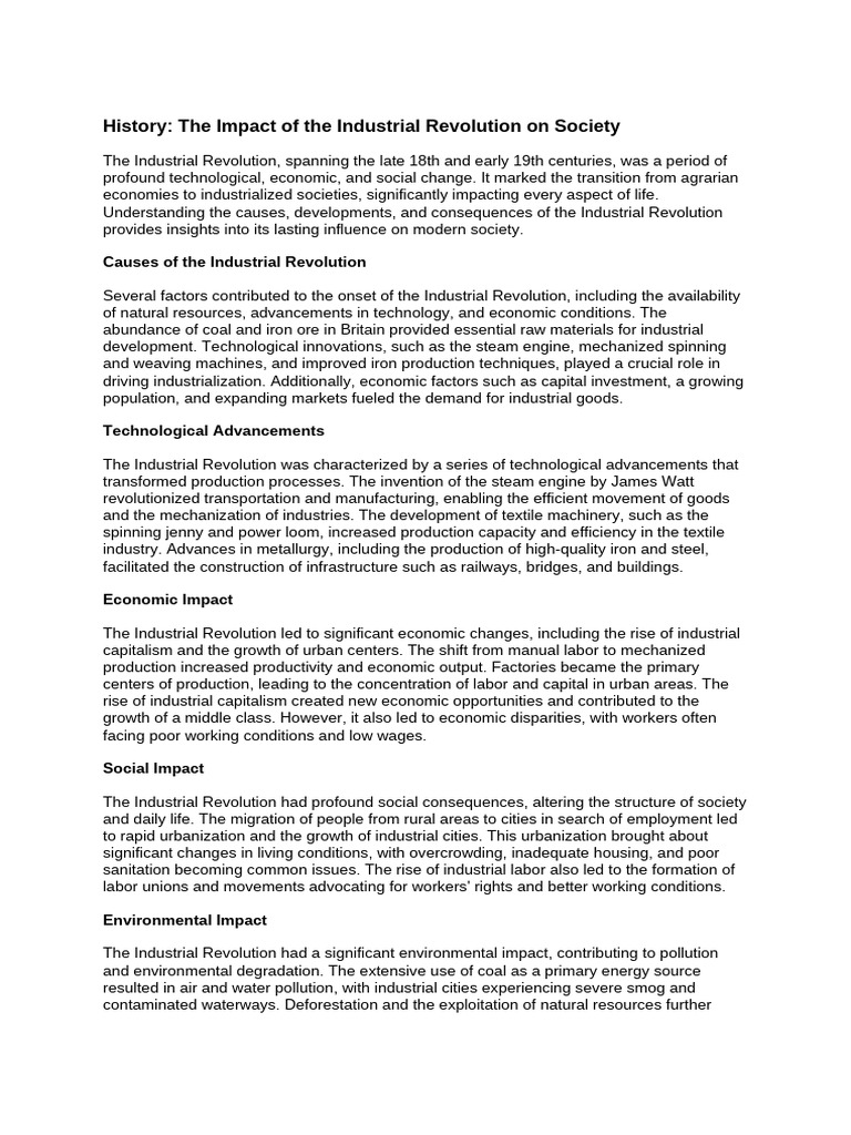 History - The Impact of The Industrial Revolution On Society | PDF ...
