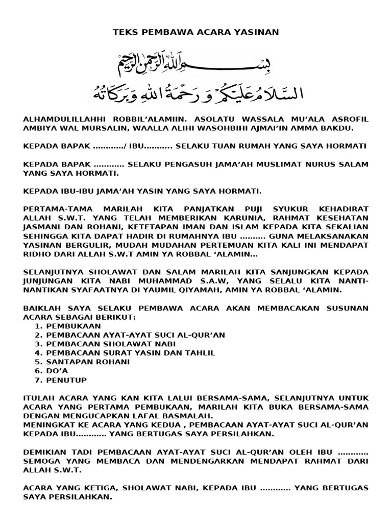 Teks Pembawa Acara Yasinan | PDF | Agama & Spiritualitas | Fiksi ...