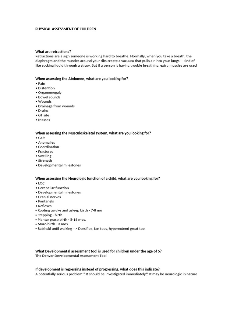 Physical Assessment of Children | PDF | Infants | Clinical Medicine