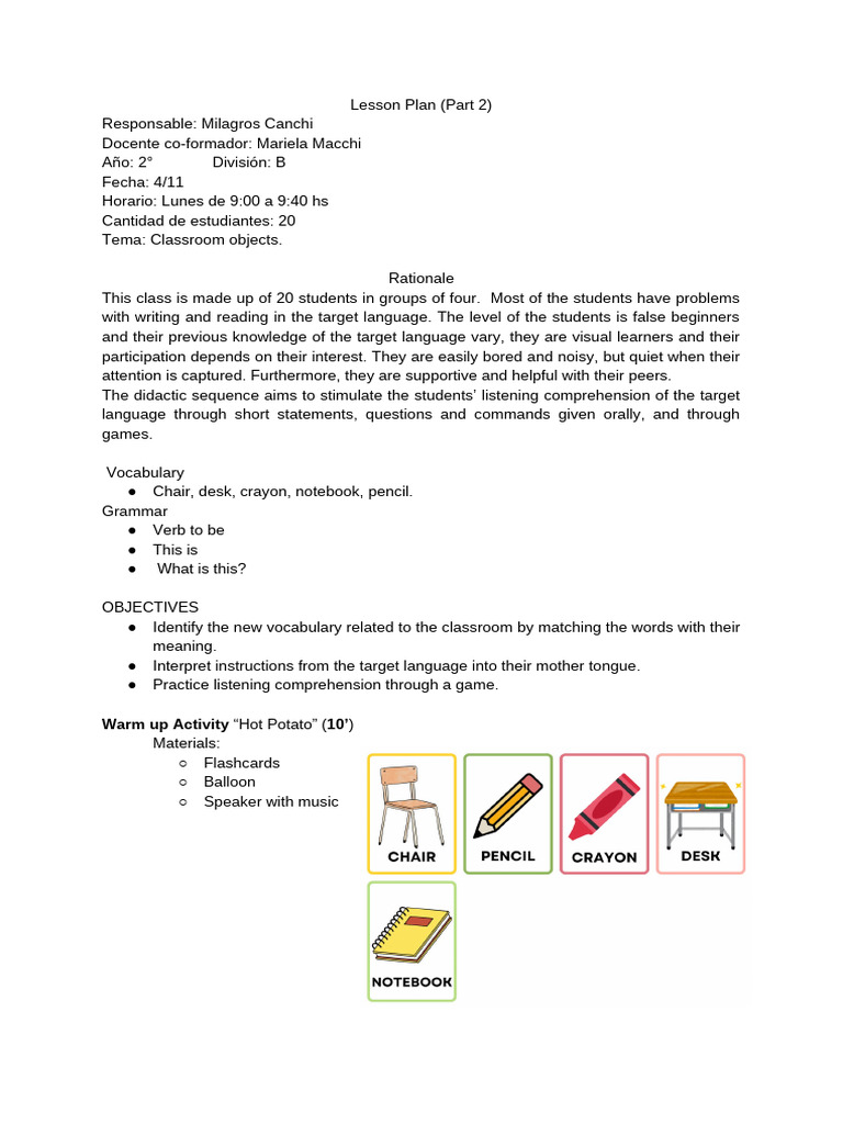 2nd Year - Lesson Plan Part 2 | PDF | Classroom | Vocabulary