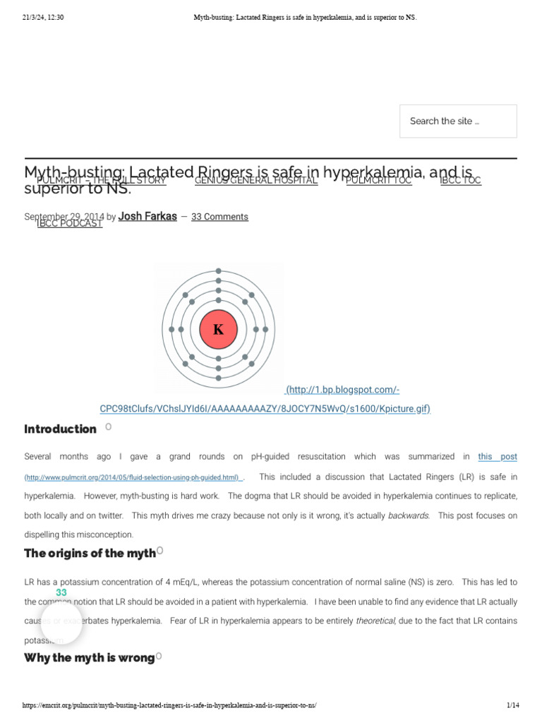 Myth-Busting - Lactated Ringers Is Safe in Hyperkalemia, and Is ...