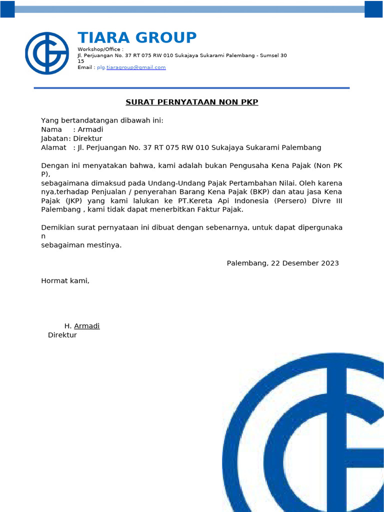Surat Non PKP | PDF | Pengelolaan Keuangan & Uang