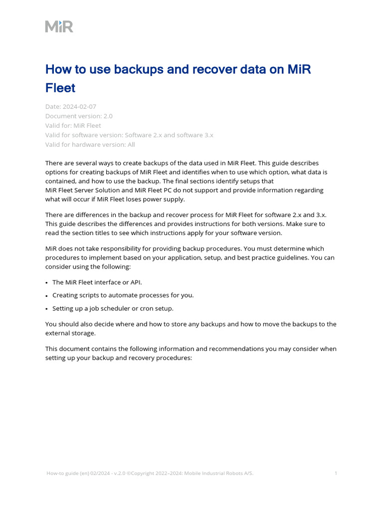 MiR Fleet Backup and Recovery Guide | PDF | Backup | Software
